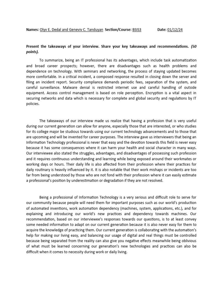 ComSec InterviewTakeaways | PDF | Automation | Internet