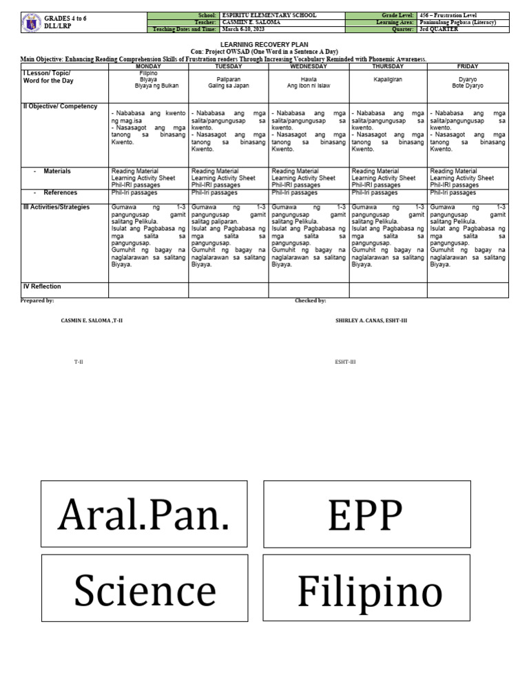 Learning-Recovery-Plan-Mar6-10, 2023 | PDF