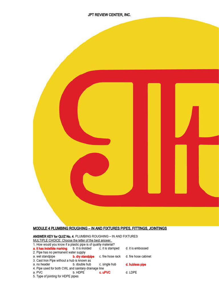 Utilities Pugeda Quiz 4 | PDF | Pipe (Fluid Conveyance) | Building Materials