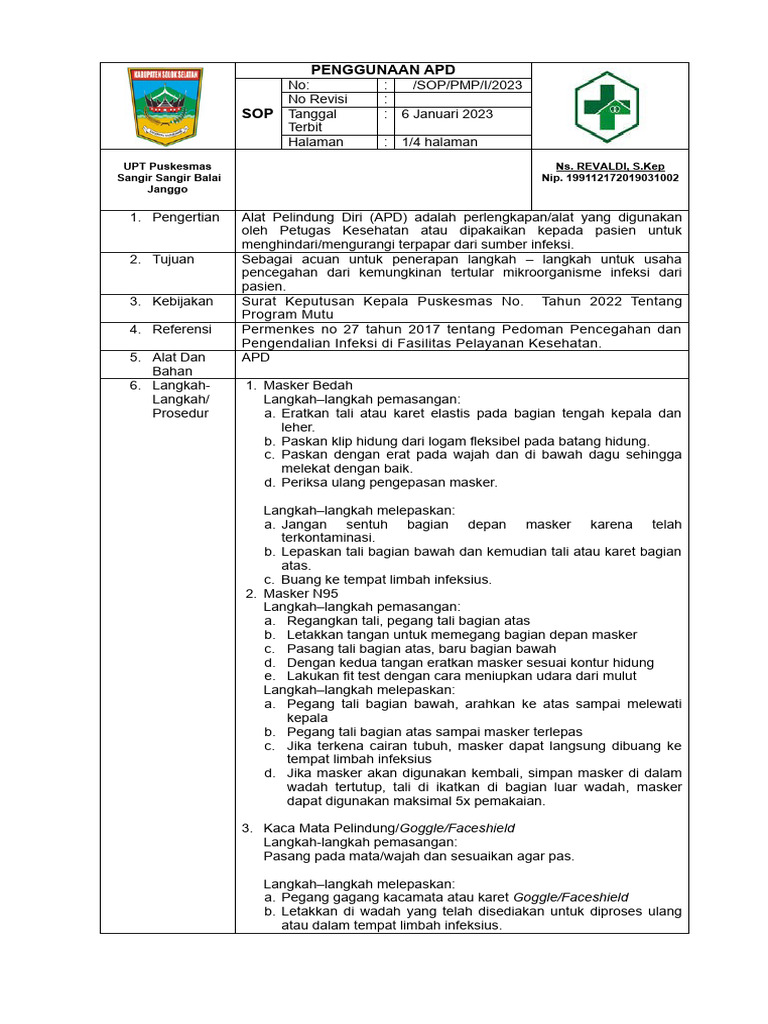 SOP Penggunaaan APD 2023 | PDF