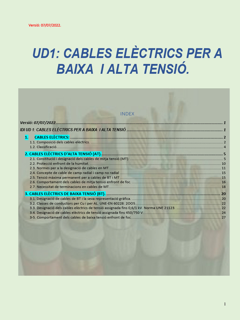 Ud1 - Cables Elèctrics Per A at I Bt. | PDF