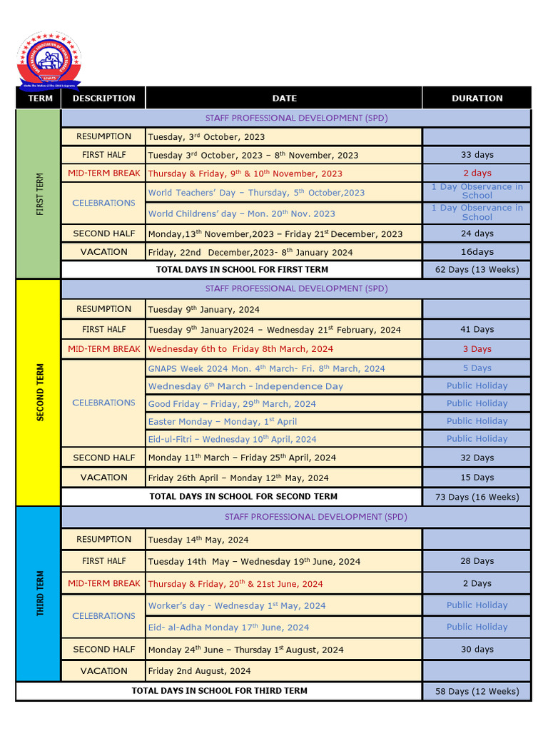 Calendar For 2024 Academic Year-1 | PDF | Holidays | Observances