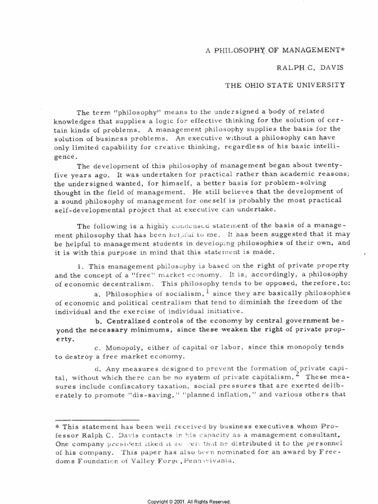 A Philosophy of Management Davis 1958 | PDF