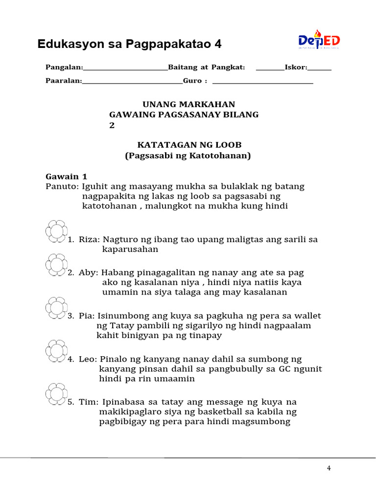 EsP 4-Q1-G.Pagsasanay-2 | PDF