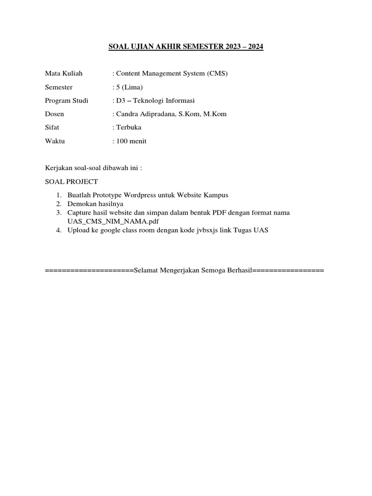 Soal Uas 2023 - 2024 Cms | PDF
