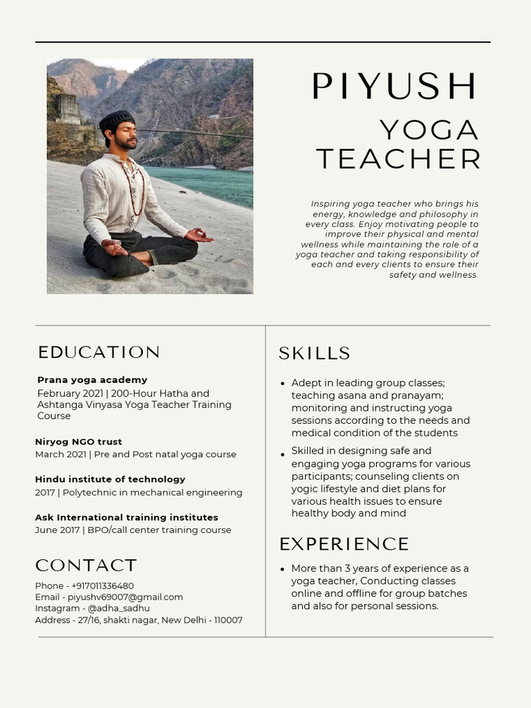 Piyush Verma Resume | PDF | Yoga | Asana