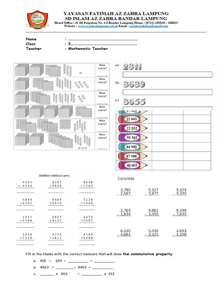 Latihan PTS Math Grade 3 | PDF | Mathematics