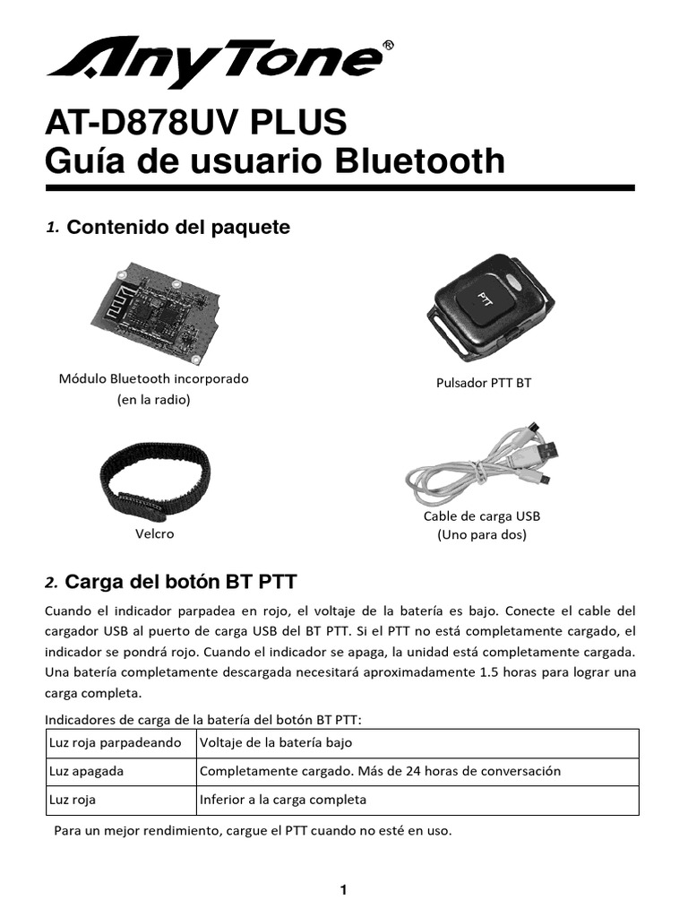 Manual - AT-D878UV - Plus - Es Como Emparejar PTT BLUETHGOOD | PDF | Cargador de batería | Bluetooth