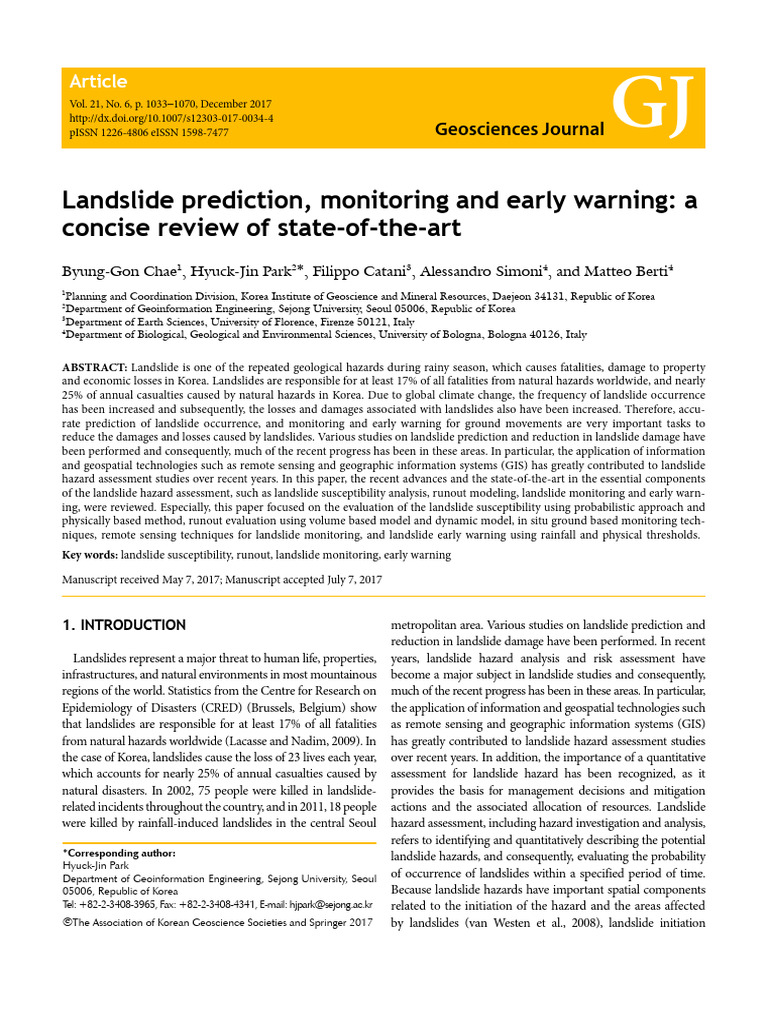 Landslide Prediction, Monitoring and Early Warning: A Concise Review of ...