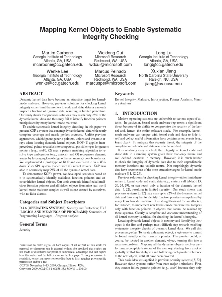 Mapping Kernel Objects To Enable Systematic Integrity Checking | PDF | Pointer (Computer ...
