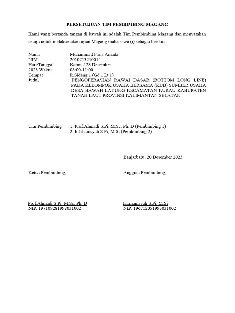 Permohonan Magang Muhammad Faris Amada | PDF