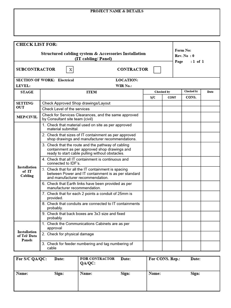 Structured Cabling Installation Checklist | PDF | Manufactured Goods ...