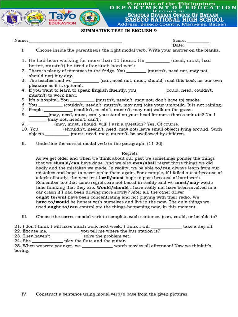 English 9 Test for Students | PDF