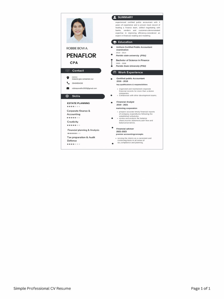 Simple Professional CV Resume | PDF