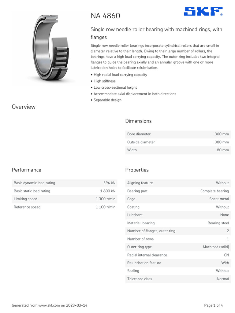 SKF NA 4860 Specification | PDF