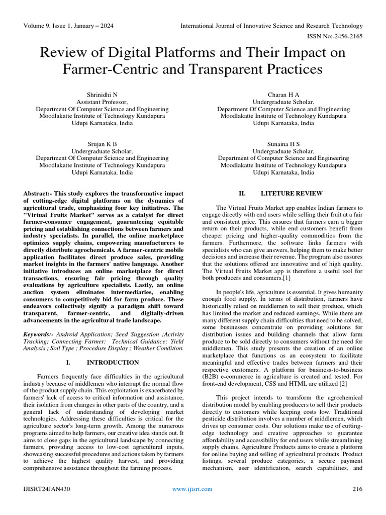 Review of Digital Platforms and Their Impact on Farmer-Centric and ...
