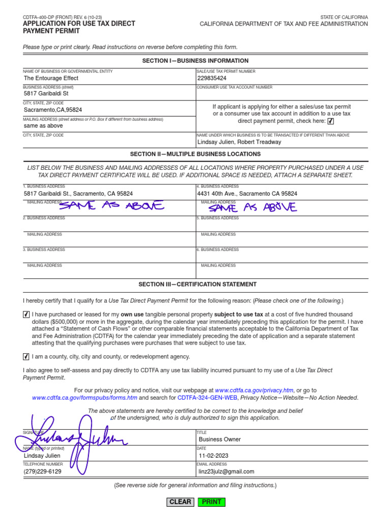 Application for Use Tax Direct Payment Permit | PDF | Use Tax | Taxes