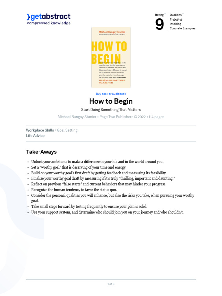 Summary: How-To-Begin. Michael Bungay Stanier | PDF | Goal | Risk