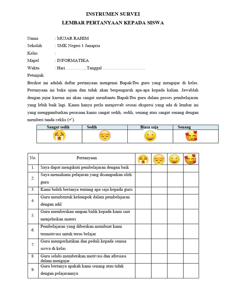 Instrumen Survei Siswa | PDF