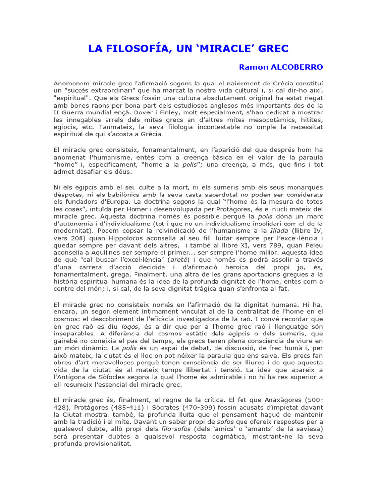 ALCOBERRO - Filosofia Com A Miracle Grec | PDF