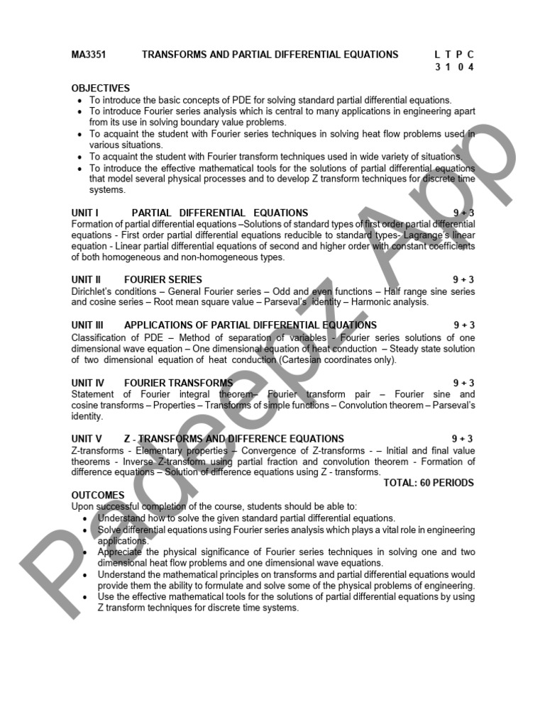 MA3351 Syllabus Padeepz App | PDF | Partial Differential Equation | Differential Equations