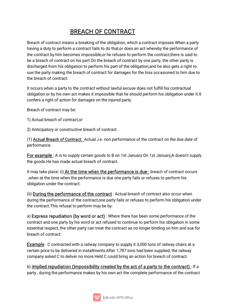 Understanding Breach of Contract Types | PDF
