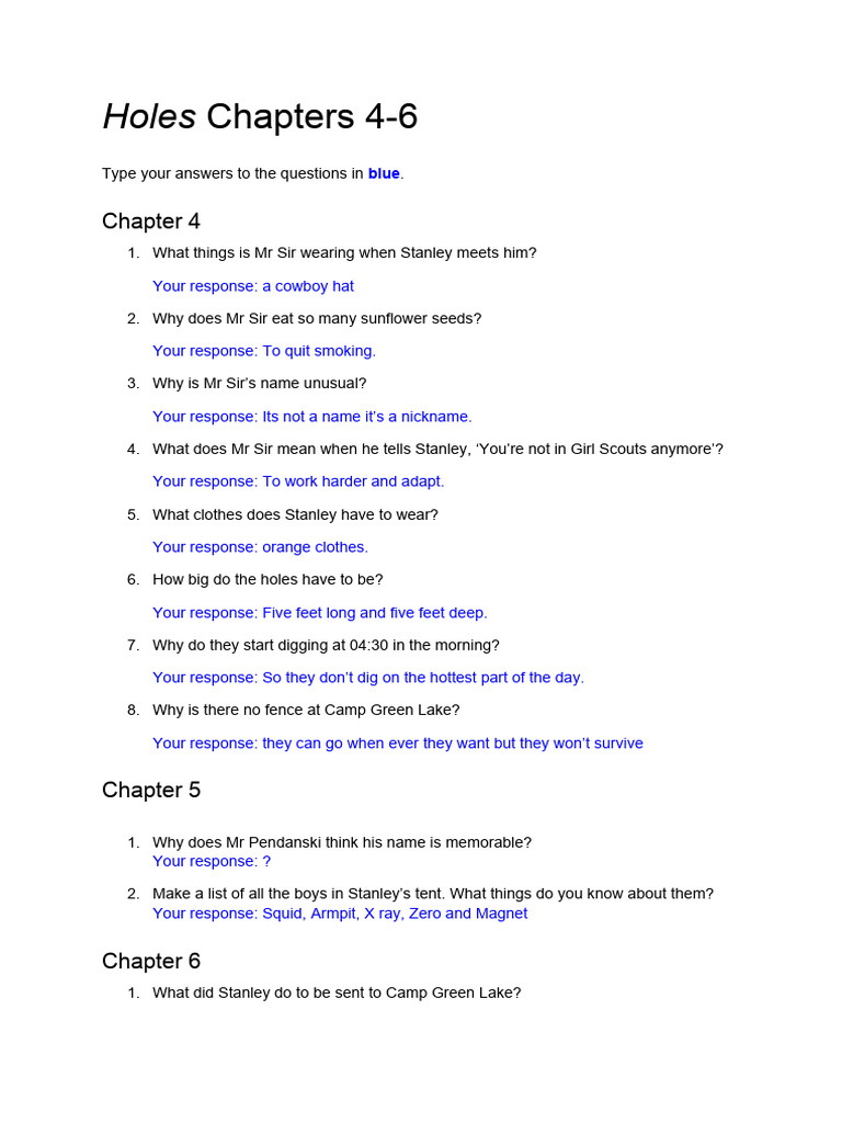 Holes Chapter 4-6 | PDF | Language Arts & Discipline | Self-Improvement