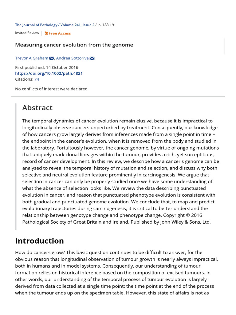 Measuring Cancer Evolution From The Genome - Graham - 2017 - The ...