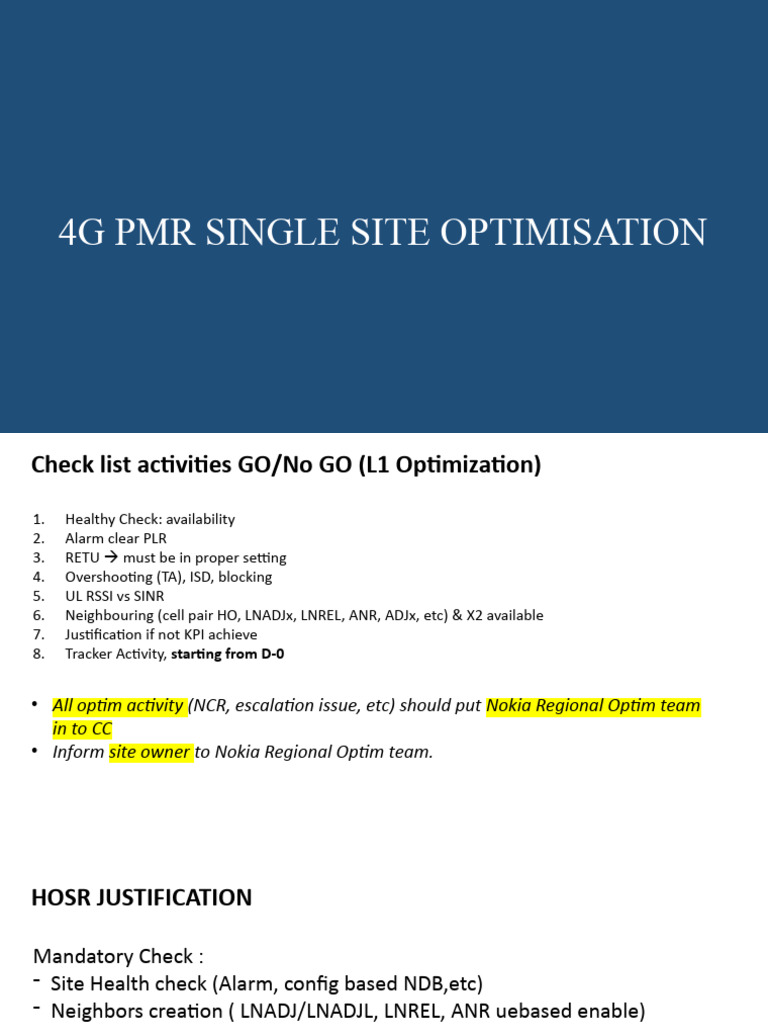 4G PMR Site Optimization Checklist | PDF | Computing | Electronic ...