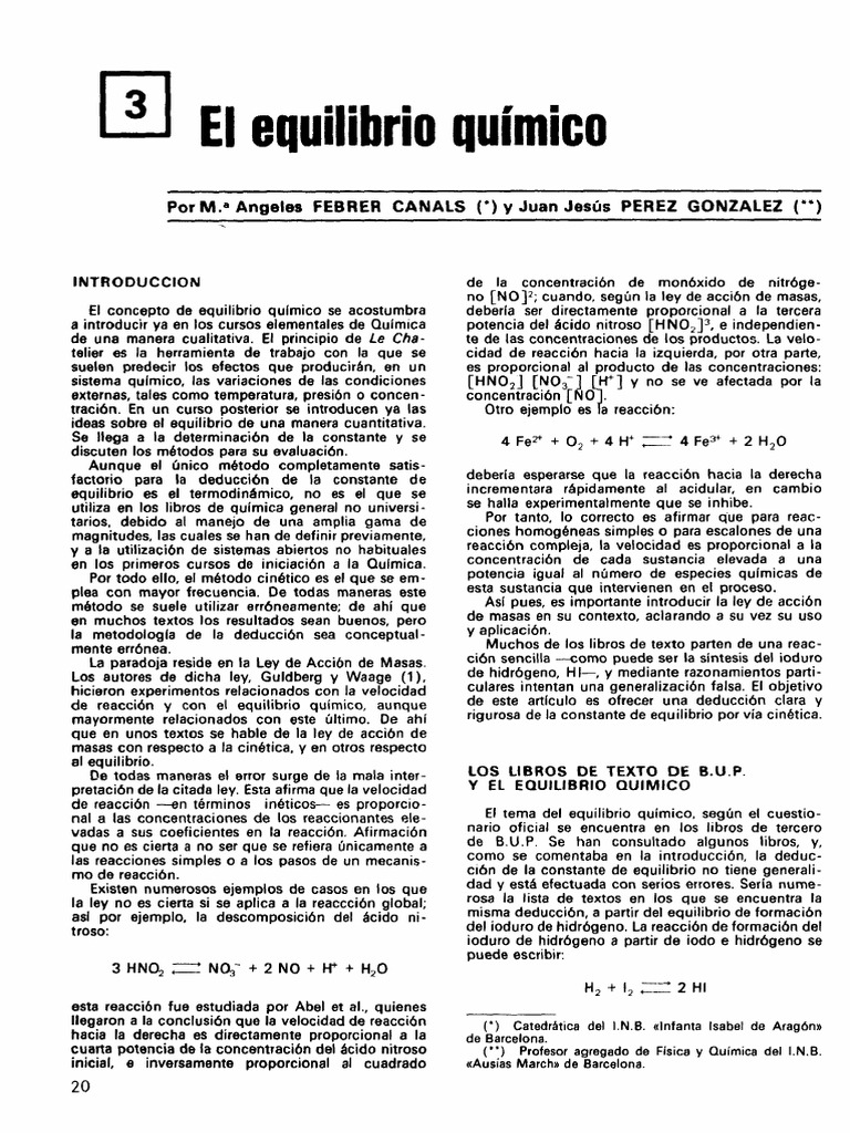 El Equilibrio Químico | PDF | Equilibrio químico | Reacciones químicas