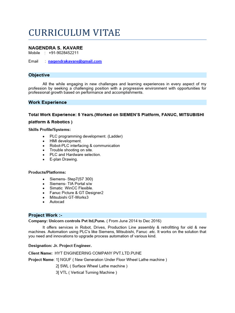 New Revised Resume Nagend2023 | PDF | Programmable Logic Controller | Automation