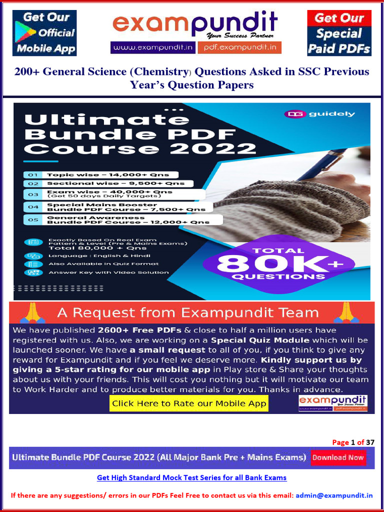 200 General Science Chemistry Questions Asked in SSC Previous Years ...