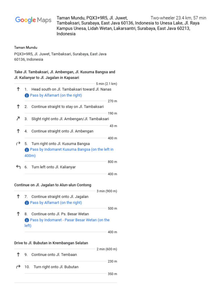 Taman Mundu To Unesa Lake - Google Maps | PDF | Java | Indonesia