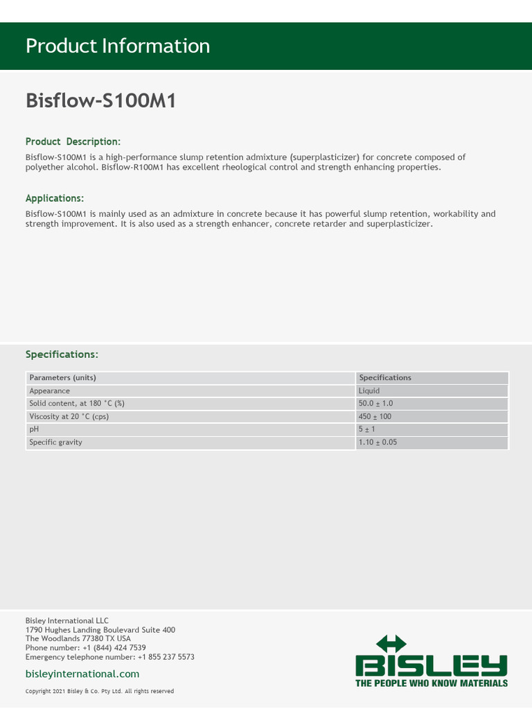 Bisflow S100M1 TDSاطلاعات محصول | PDF | Concrete | Physical Sciences