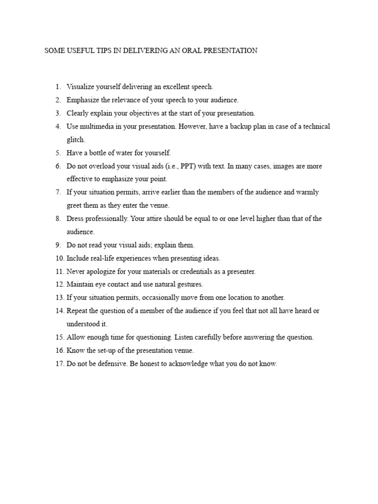 Some Useful Tips in Delivering An Oral Presentation | PDF Some Useful Tips in Delivering An Oral Presentation | PDF