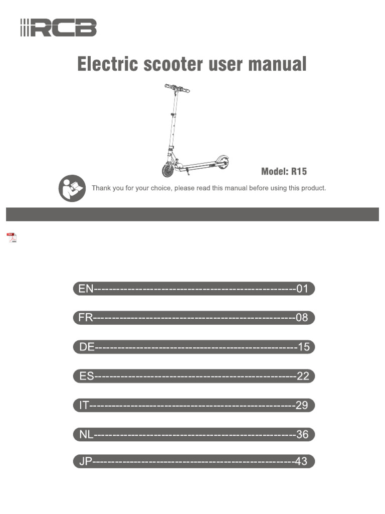 RCB Electric Scooter R15 Trotinet | PDF