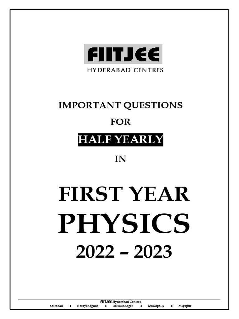JUNIOR PHYISCS HALF YEARLY IPE IMP Q.B 2022-23 Final | PDF | Acceleration | Force