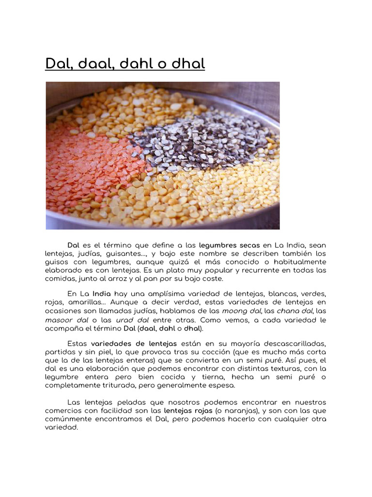Dal, Daal, Dahl o Dhal | PDF | Cocina india | Legumbre