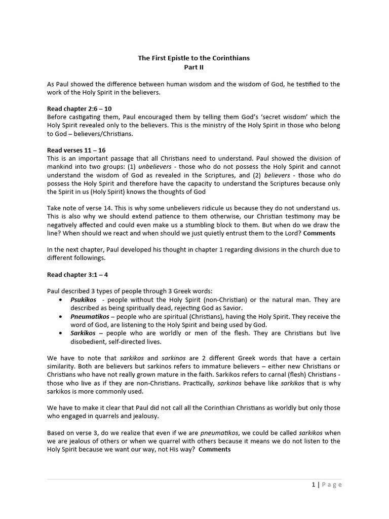 The First Epistle To The Corinthians, II | PDF | Paul The Apostle ...