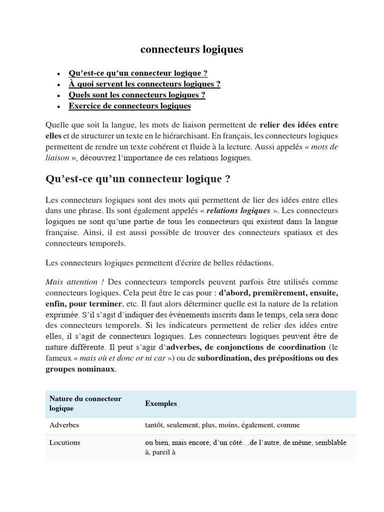Les connecteurs logiques en français | PDF | Grammaire | Linguistique