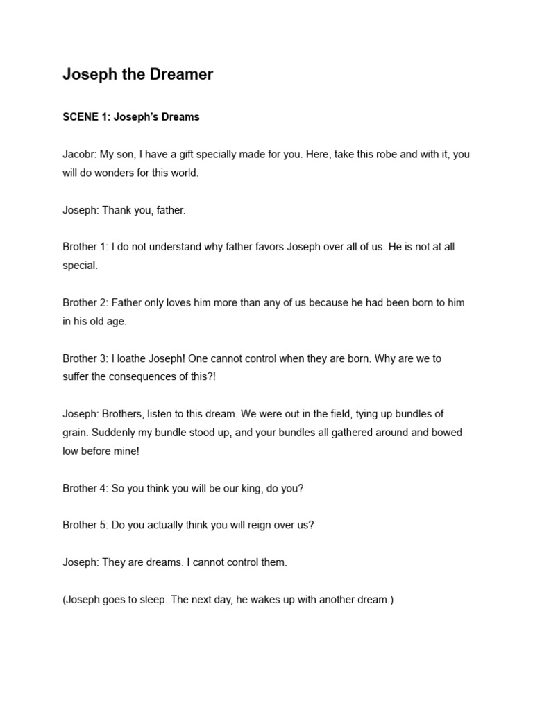 Joseph The Dreamer Script | PDF | Jacob