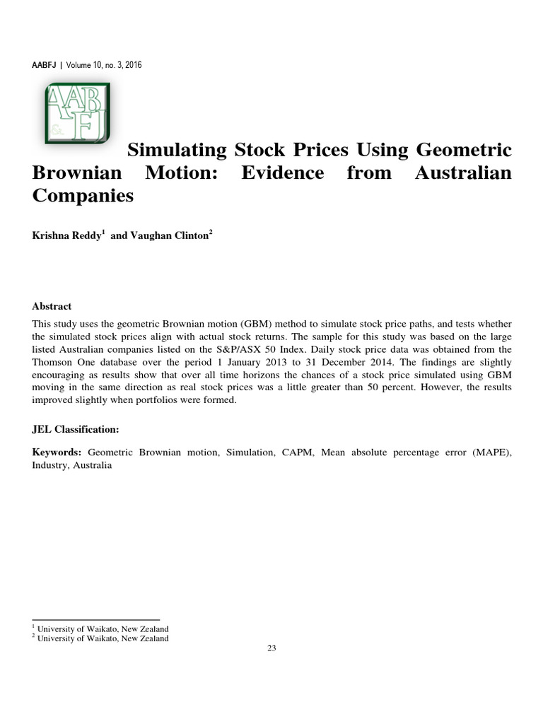 Simulating Stock Prices Using Geometric Brownian Motion - Evidence | PDF | Volatility (Finance ...