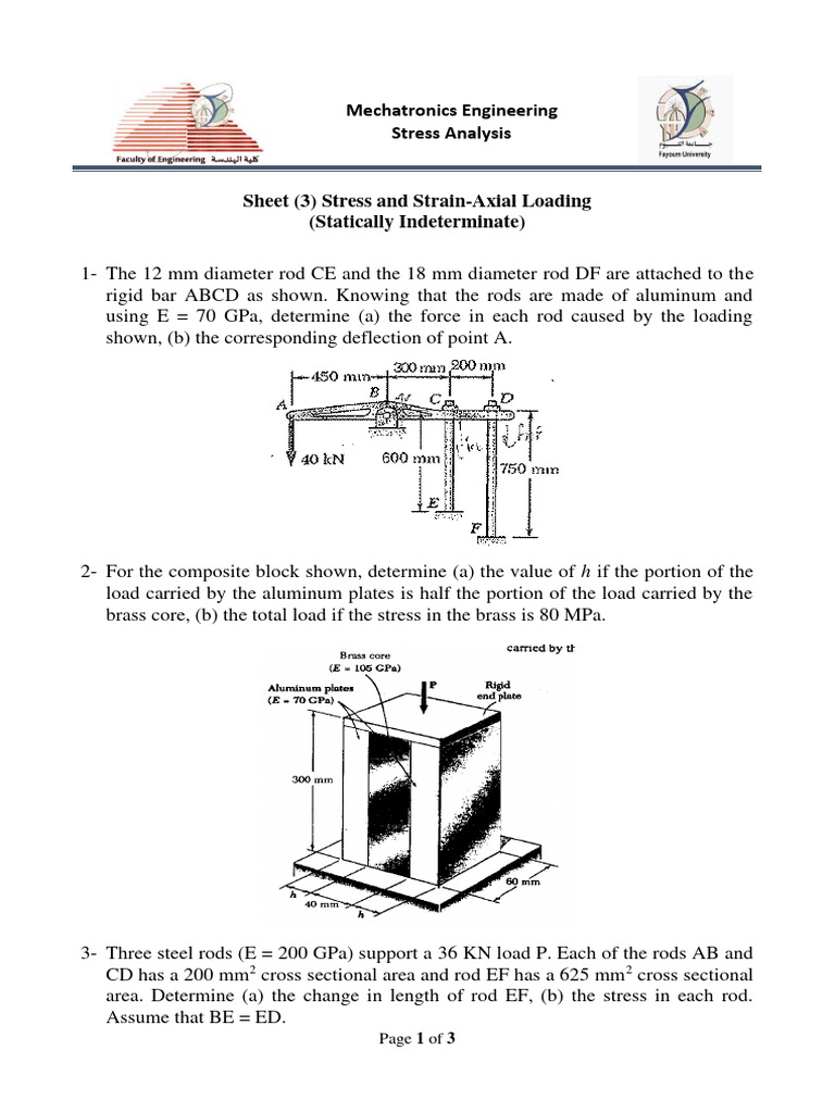 Sheet 3 Stress and Strain-Axial Loading - Statically Indeterminate ...
