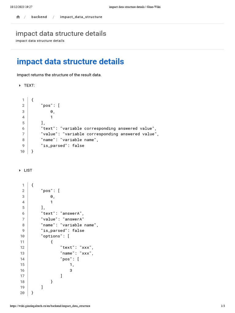 impact data structure details _ Gino-Wiki | PDF | Boolean Data Type | Data