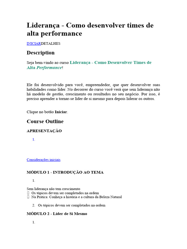 Liderança - Como Desenvolver Times de Alta Performance | PDF