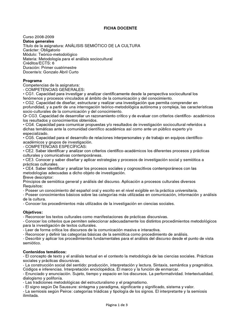 Análisis Semiótico de la Cultura | PDF | Semiótica | Evaluación