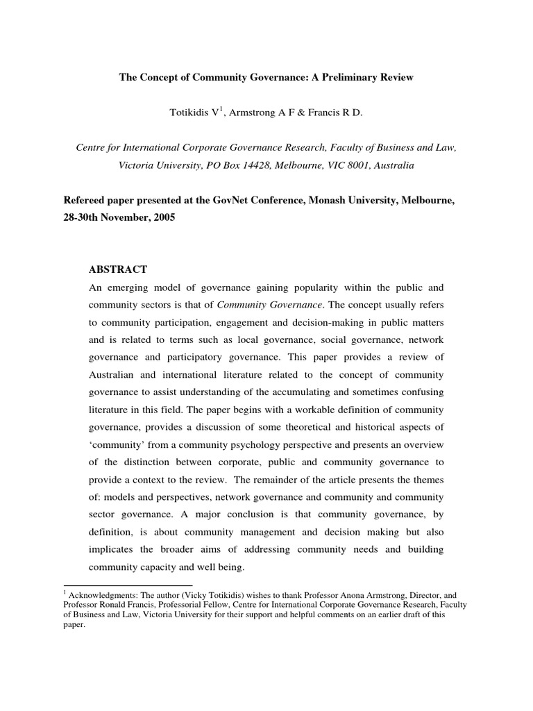 The Concept of Community Governance | PDF | Governance | Corporate ...