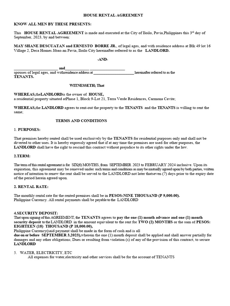 House Rental Agreement | PDF | Landlord | Leasehold Estate