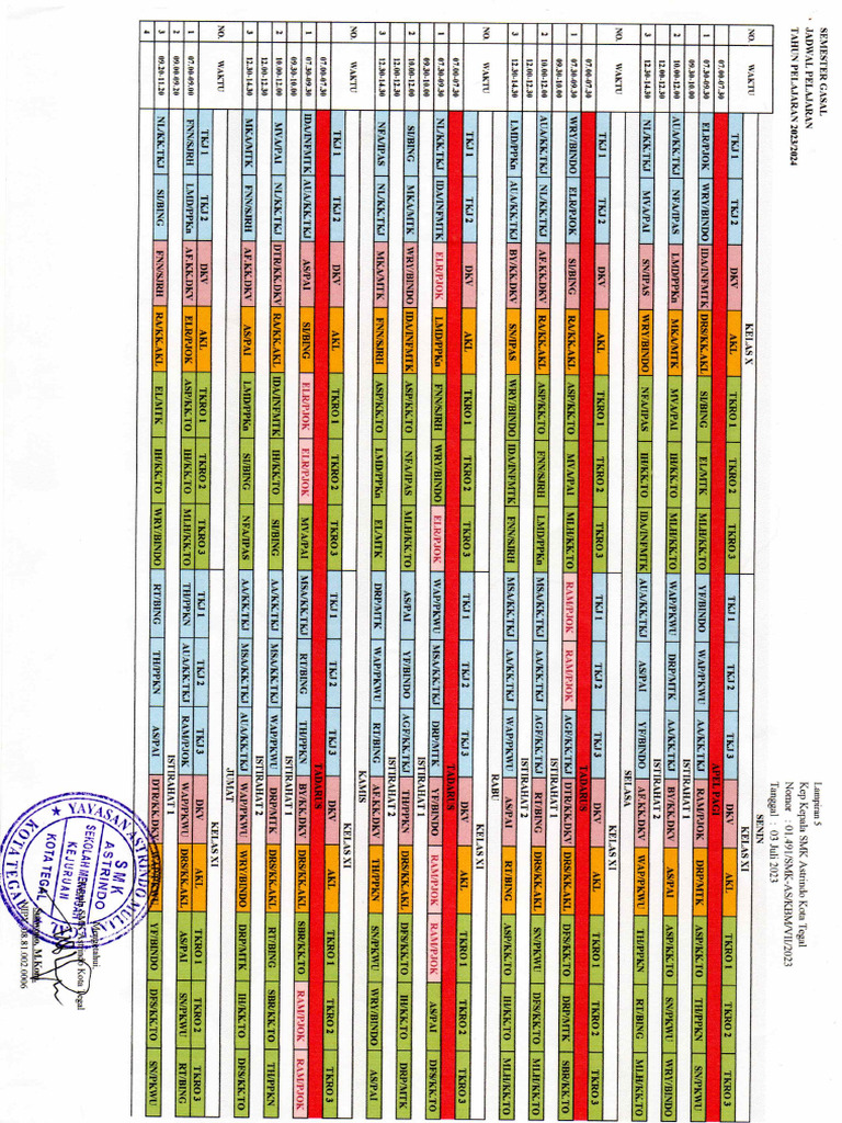 Jadwal Pelajaran SMT Genap Ta 23-24 | PDF