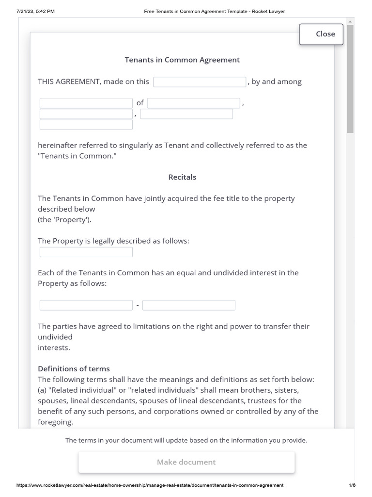 Free Tenants in Common Agreement Template - Rocket Lawyer | PDF ...